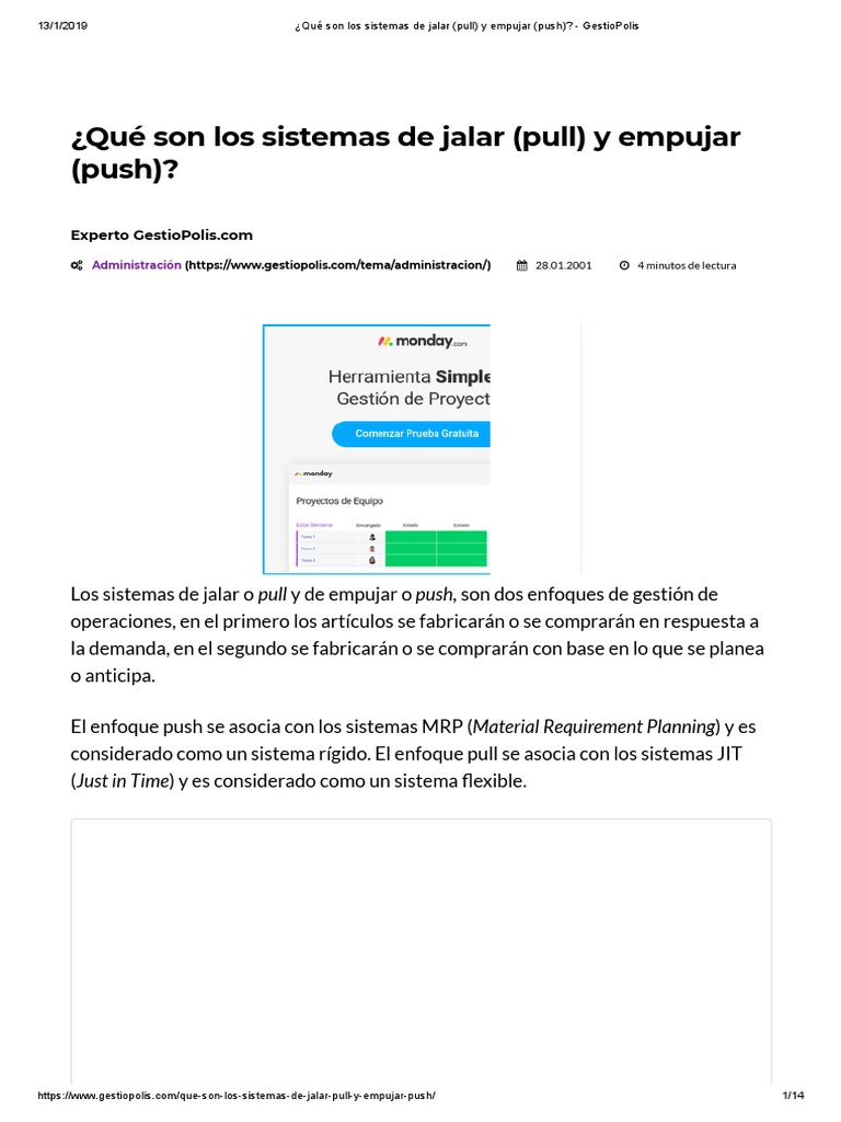 ¿Qué Son Los Sistemas de Jalar (Pull) y Empujar (Push) - GestioPolis | PDF | Inventario ...