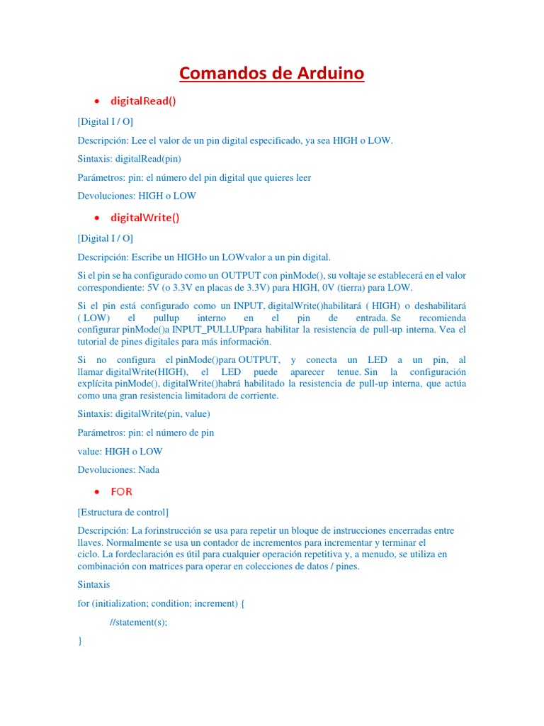 Comandos de Arduino | PDF | Arquitectura de Computadores | Áreas de ...