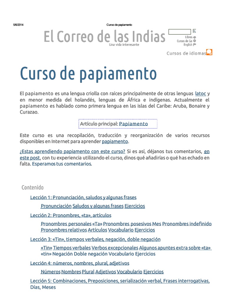 Curso de Papiamento: Aprendizaje Básico | PDF | Unidades Semánticas | Verbo