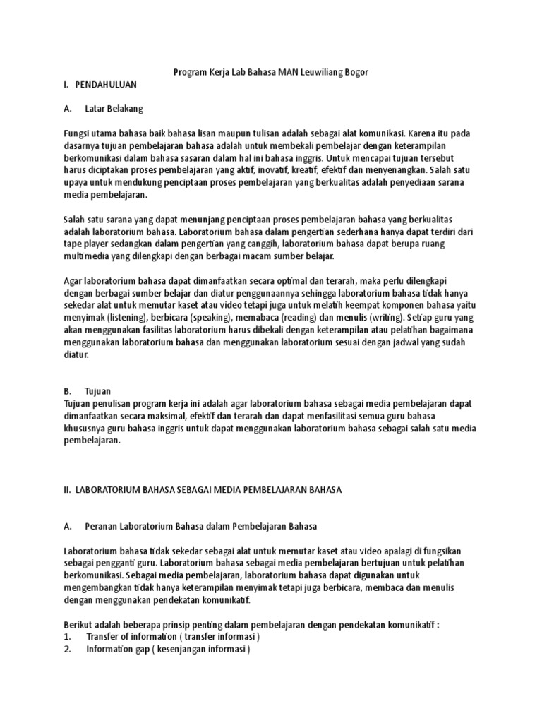 Program Lab Bahasa MAN Leuwiliang | PDF