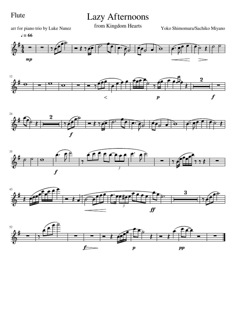 Lazy Afternoons Flute Arrangement | PDF