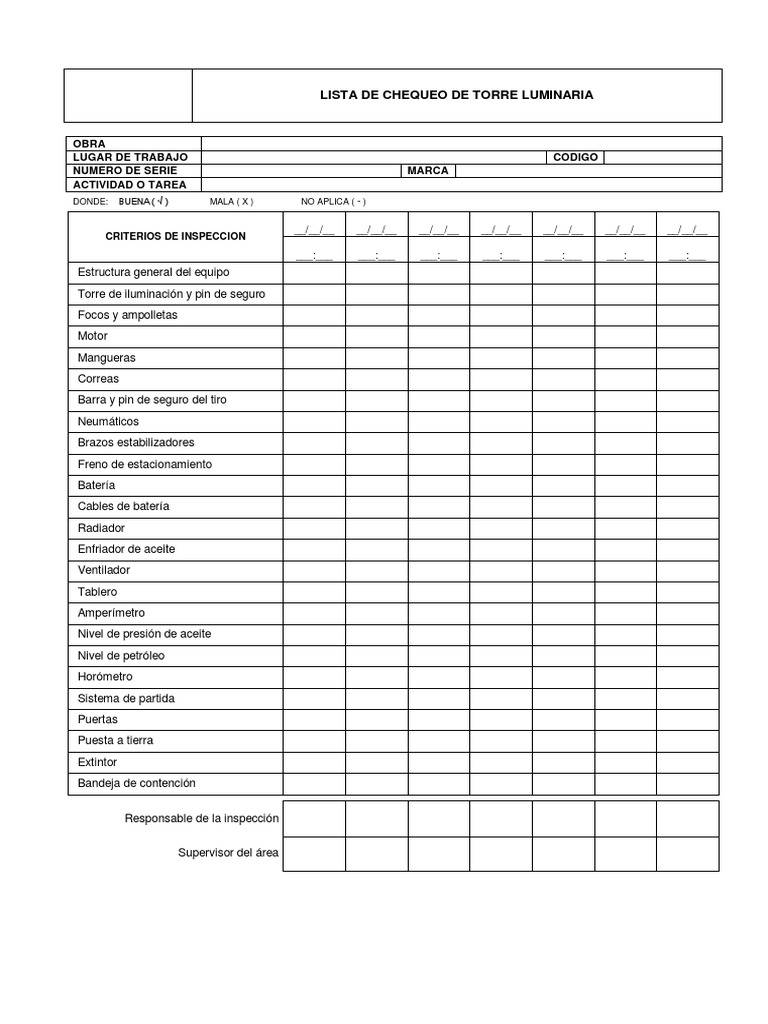 Check List para Luminaria
