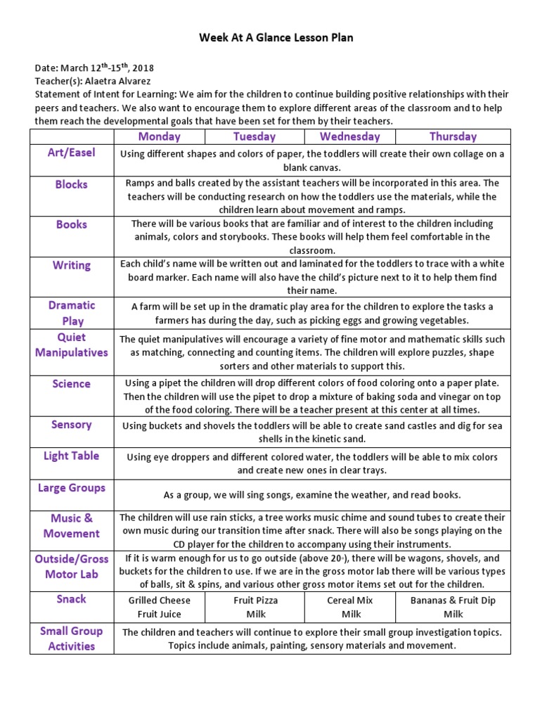Week at A Glance Lesson Plan: TH TH | PDF | Lesson Plan | Learning