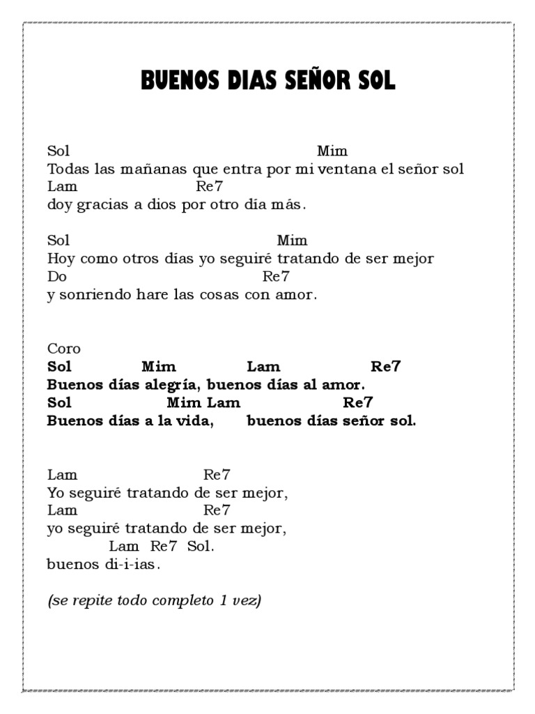 Buenos Días Señor Sol: Letra y Acordes | PDF