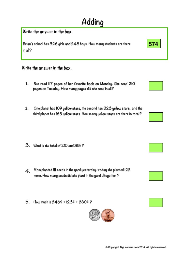 Adding: Write The Answer in The Box | PDF
