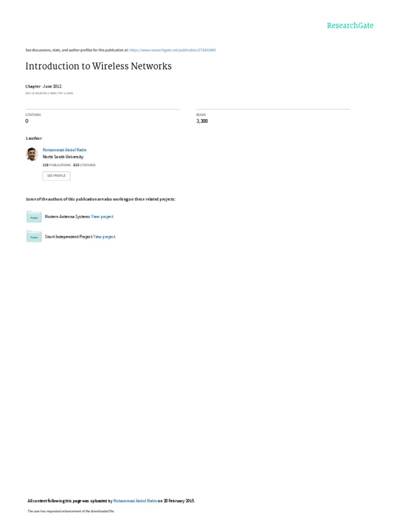 Introduction To Wireless Networks | PDF | Wireless Network | Wireless