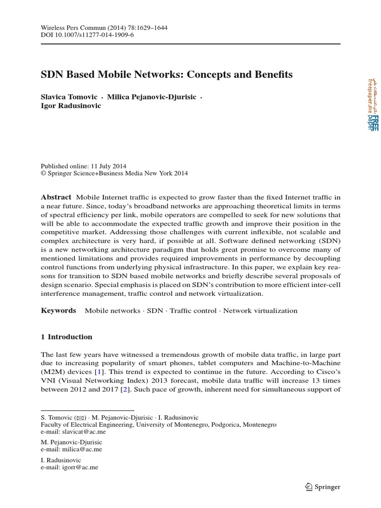 SDN Based Mobile Networks: Concepts and Benefits: Slavica Tomovic Igor ...