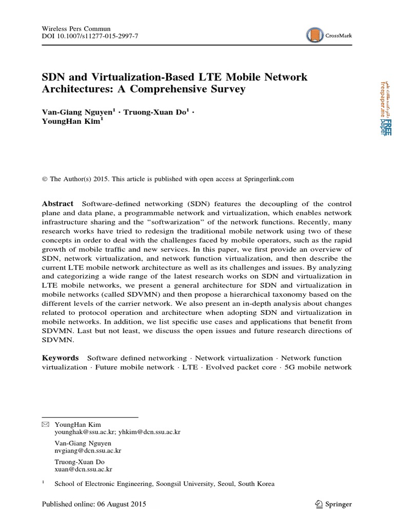 SDN and Virtualization-Based LTE Mobile Network Architectures: A Comprehensive Survey | PDF ...