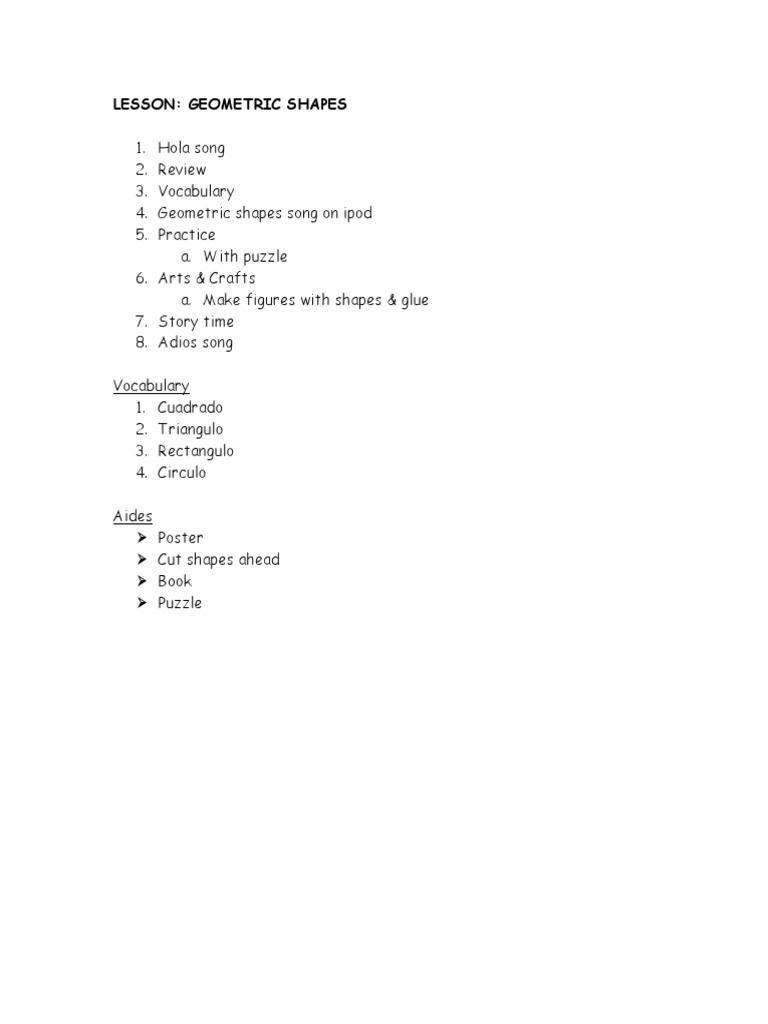 Geometric Shapes Lesson Plan | PDF | Language Arts & Discipline | Home ...