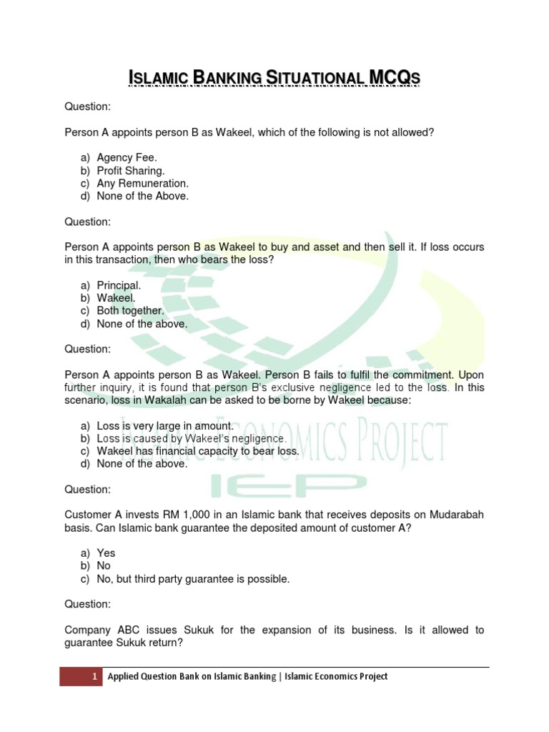 Islamic Banking MCQs and Answers Guide | PDF | Islamic Banking And ...
