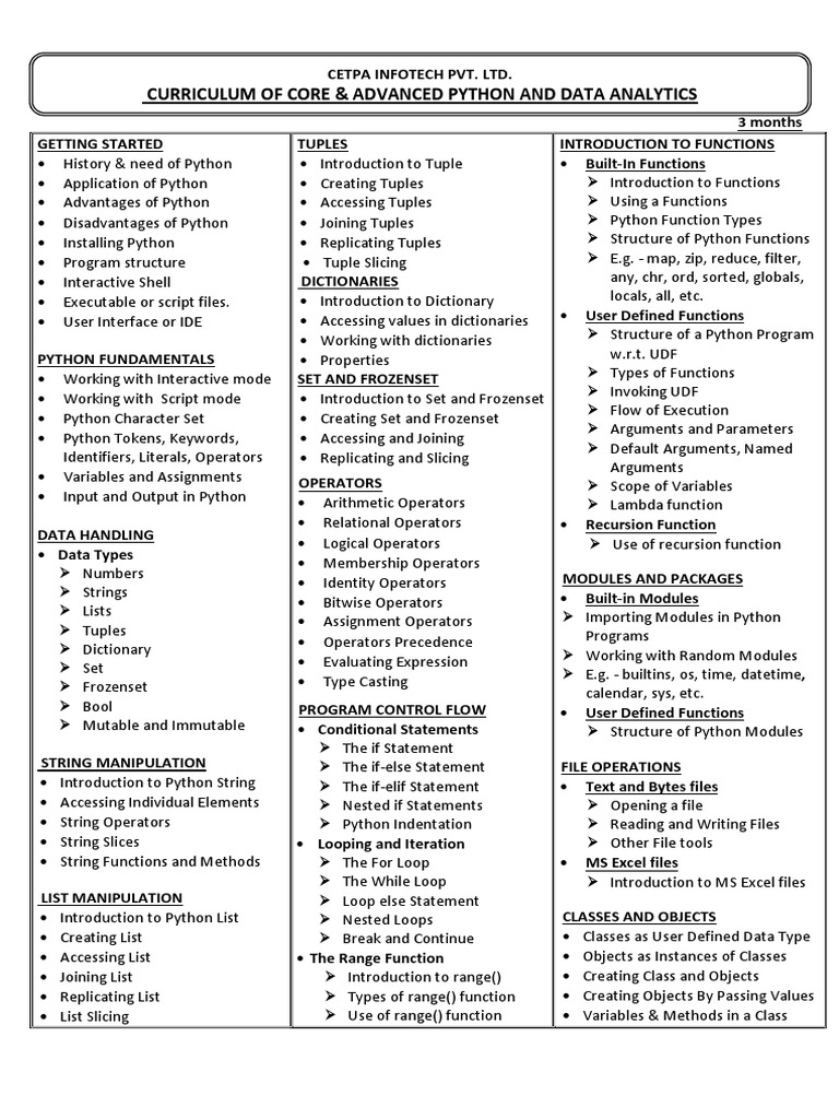 3 Months Python and Data Analytics Syllabus | PDF | Parameter (Computer ...