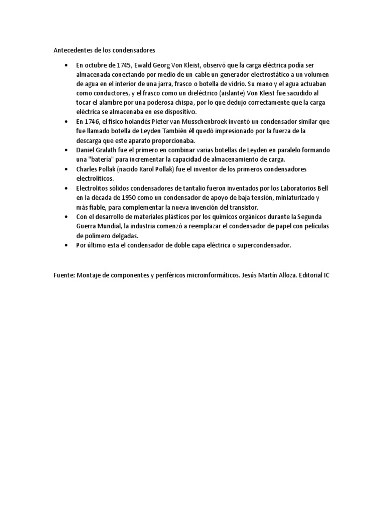 Antecedentes de Los Condensadores | PDF | Condensador | Capacidad