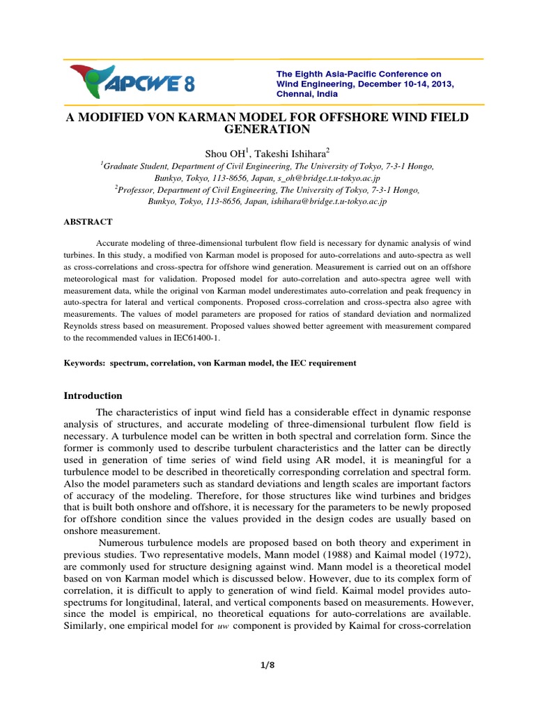 Modified von Karman model for offshore wind field generation | PDF ...