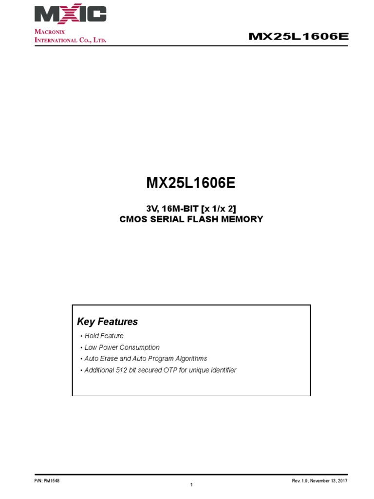 MX25L1606E, 3V, 16Mb, v1.9 | Download Free PDF | Flash Memory | Input/Output