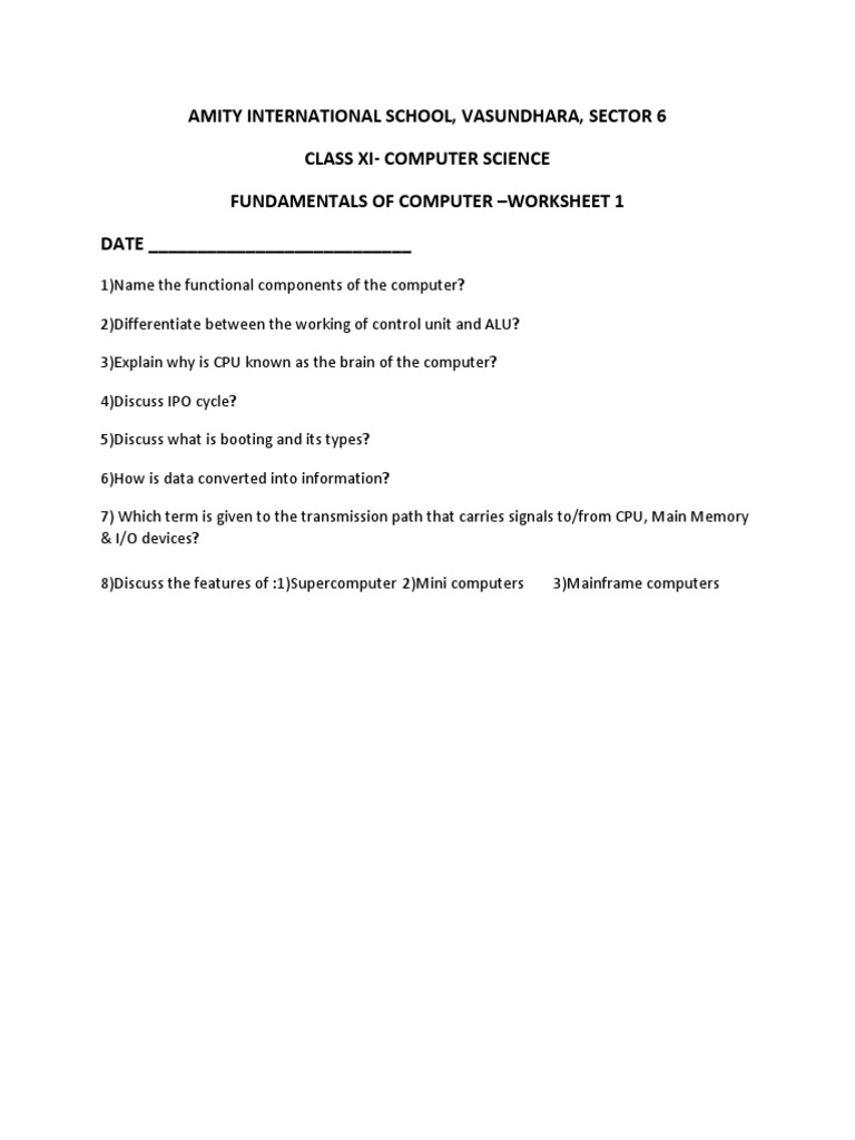 Amity International School, Vasundhara, Sector 6 Class Xi-Computer ...