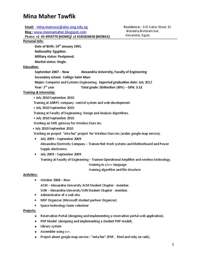 Mina Maher's CV | PDF | Computer Programming | Web Application