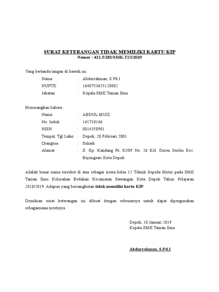 Surat Keterangan Tidak Memiliki Kip - Riset