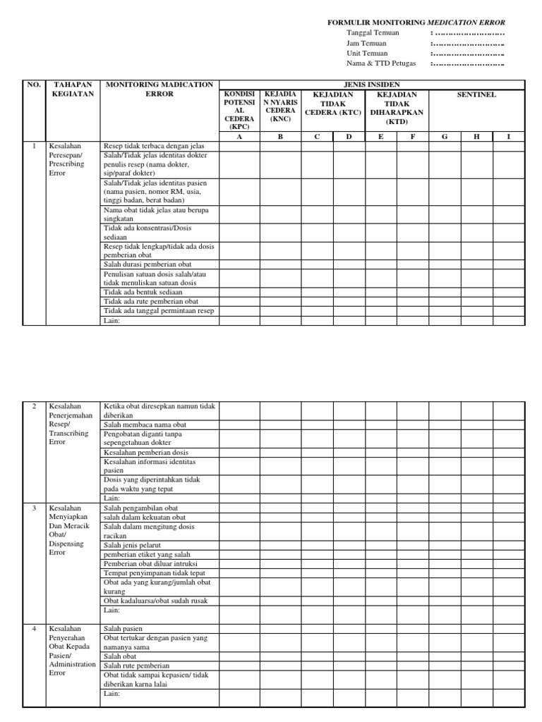 Formulir Monitoring Medication Error Bulanan Pdf