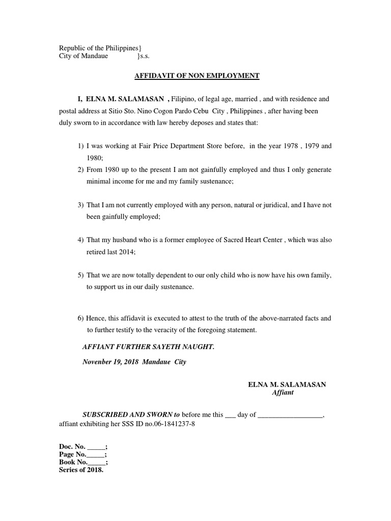 Affidavit of No Employment | PDF