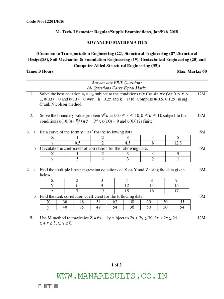 M.Tec Maths Quation Paper | PDF | Multivariate Statistics | Equations