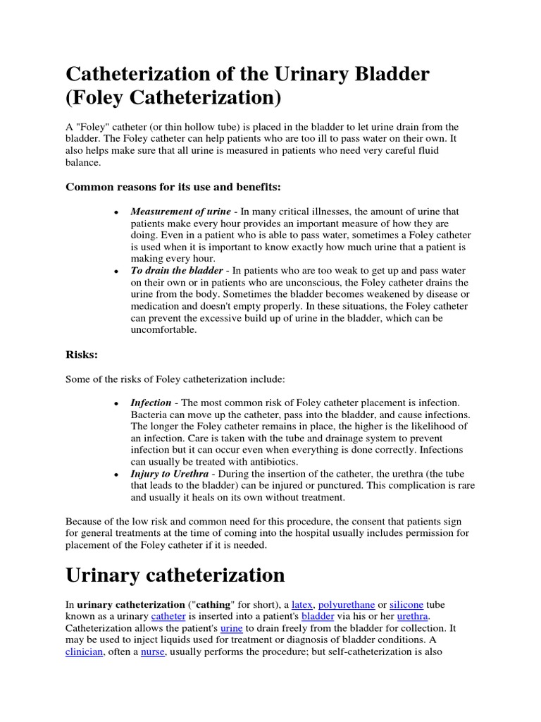 Catheterization of The Urinary Bladder (Foley Catheterization) | PDF ...