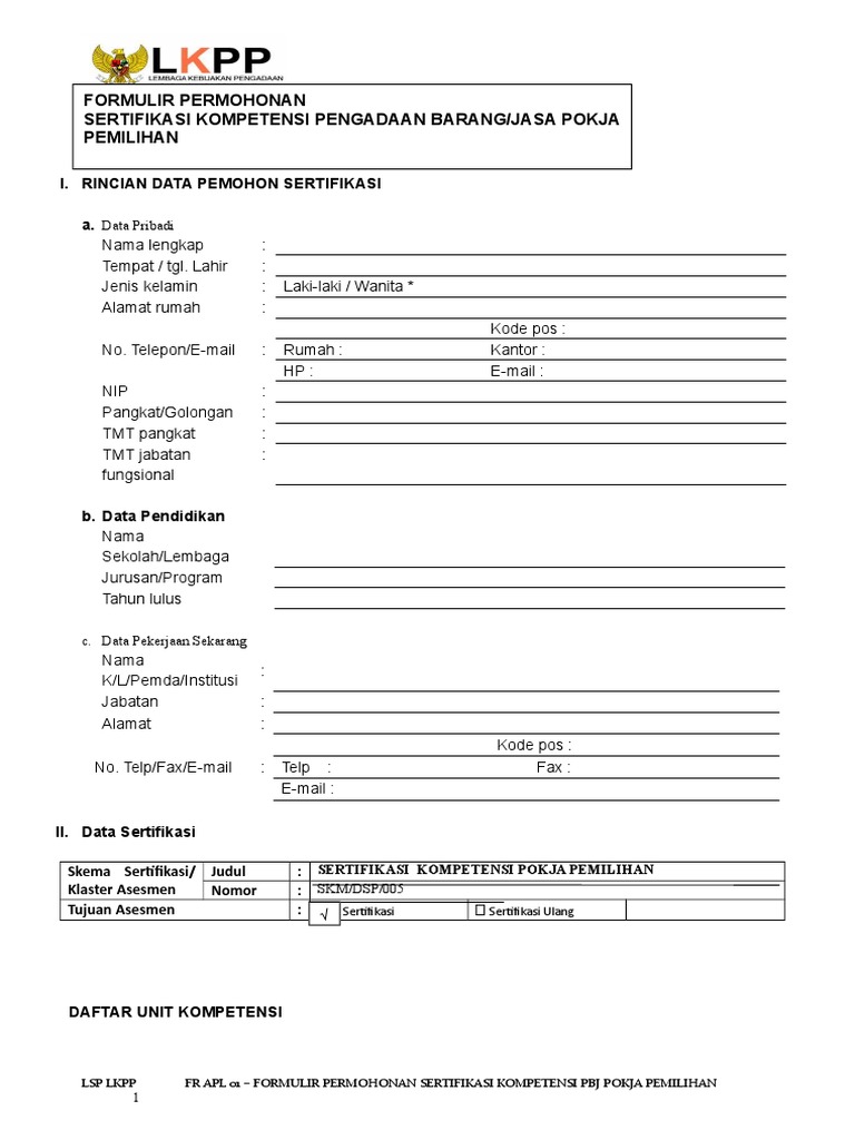 Form APL 01-Pokja Pemilihan | PDF