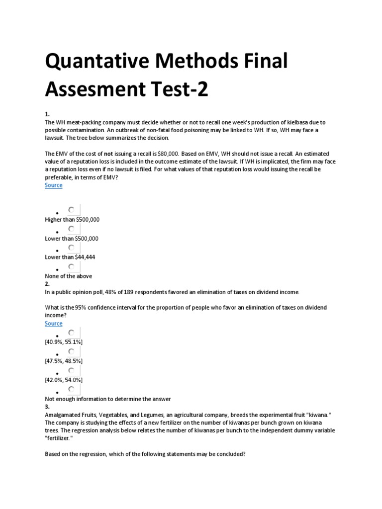 Quantative Methods Final Assesment Test 2 | PDF | Errors And Residuals ...