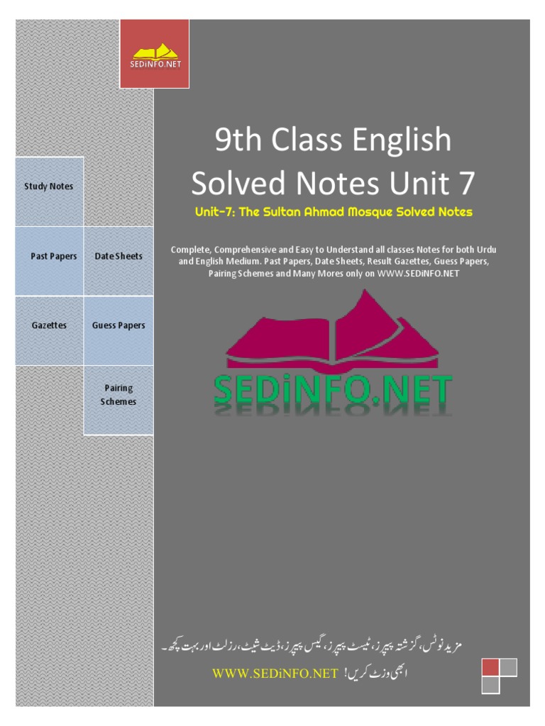 9th Class English Solved Notes Unit 7 | PDF