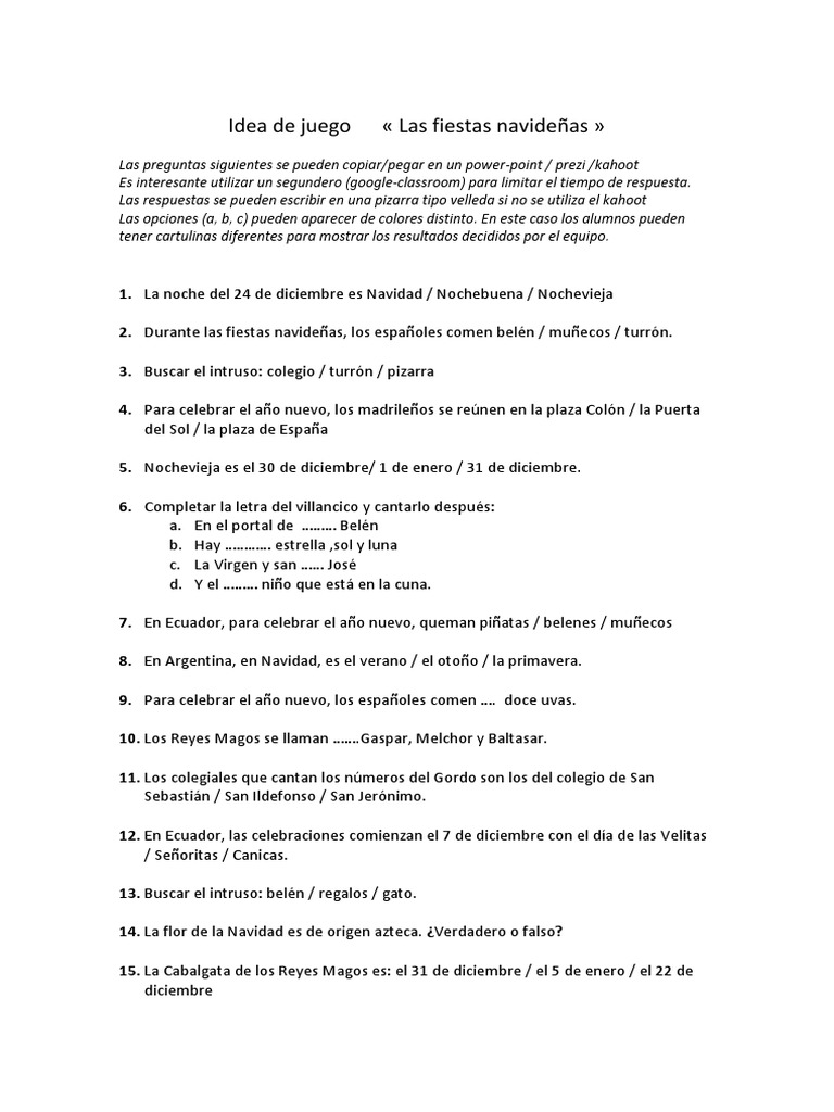 Preguntas Divertidas sobre la Navidad | PDF | Nochebuena | Navidad