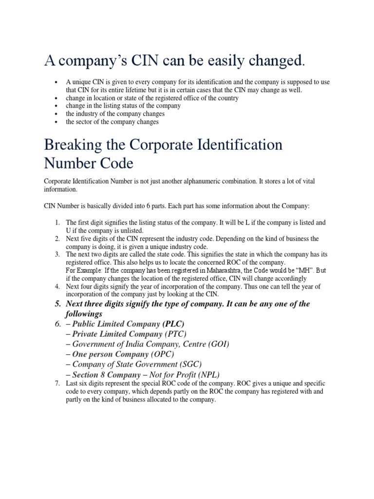 Cin Number | PDF
