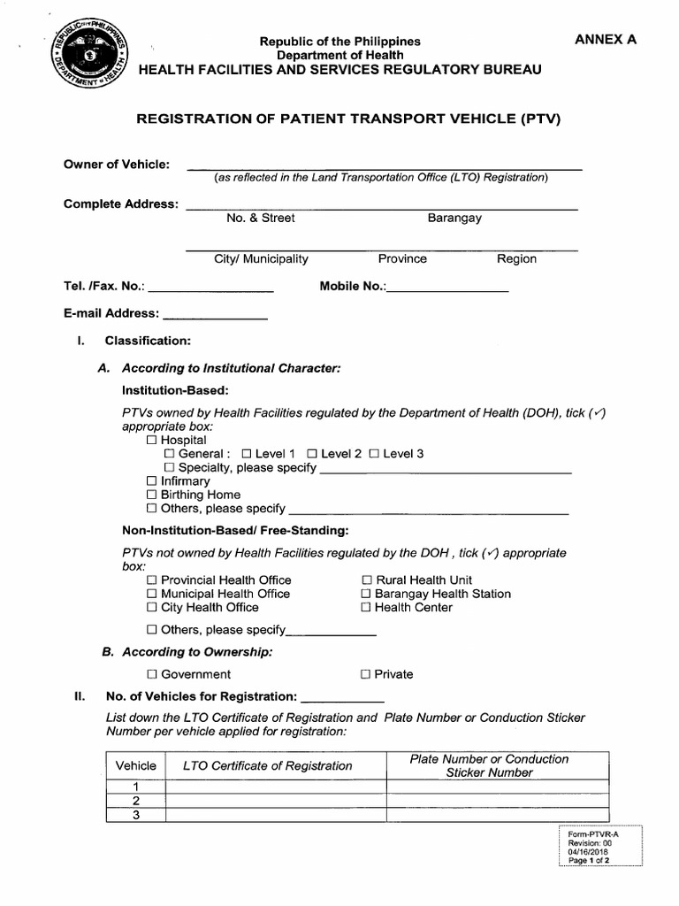 Registration of Patient Transport Vehicle | PDF | Government | Wellness