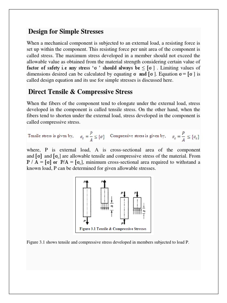 Design For Simple Stresses | PDF | Stress (Mechanics) | Bending