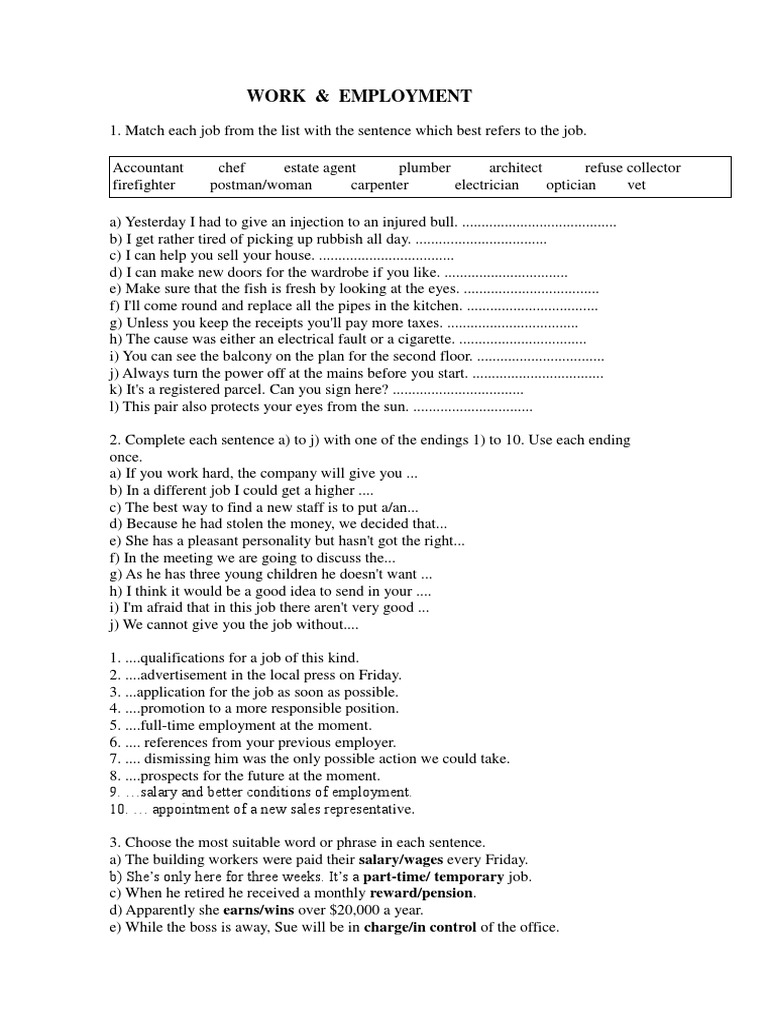 Work and Employment Vocabulary | PDF | Employment | Salary