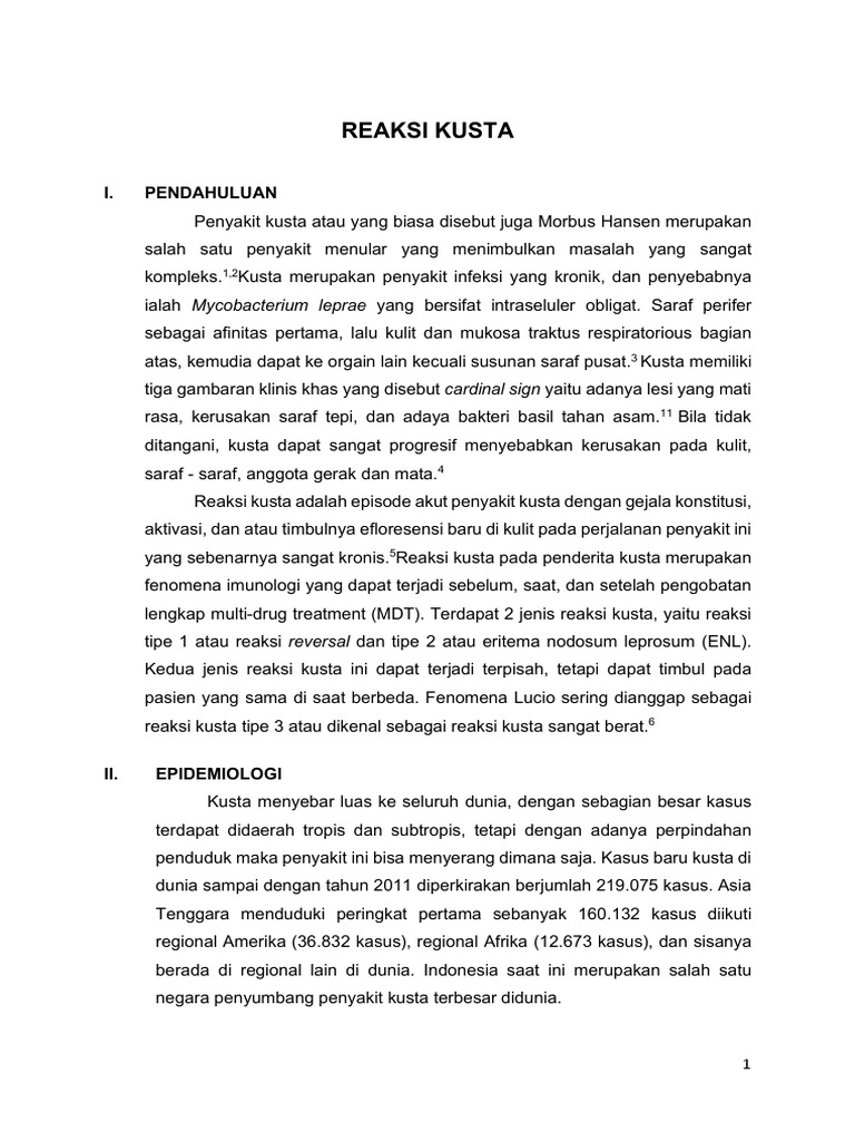 Reaksi Kusta: Tipe dan Epidemiologi | PDF | Kesehatan Holistik | Sains ...