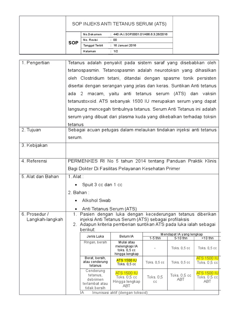 Prosedur Injeksi ATS untuk Tetanus | PDF