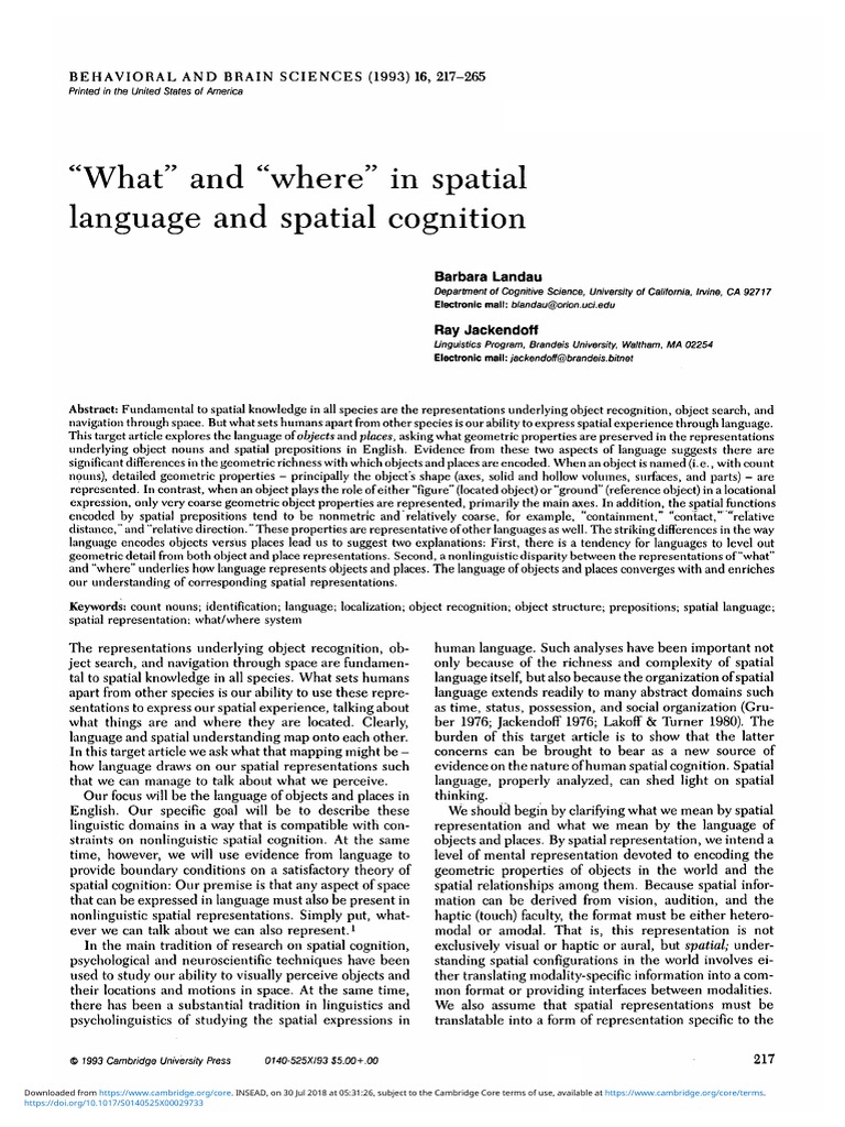 "What" and "Where" in Spatial Language and Spatial Cognition | PDF ...