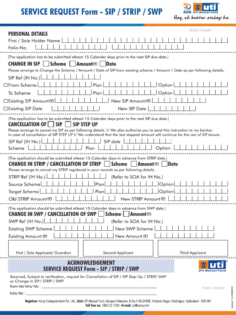 UTI SIP Service Request Form | PDF