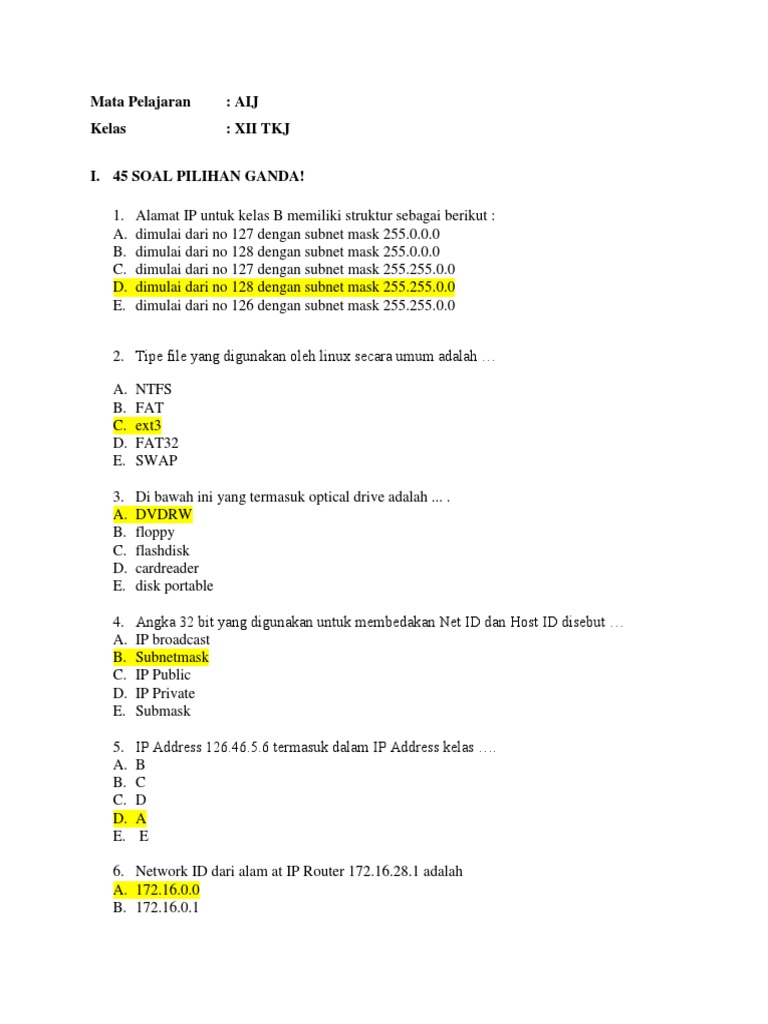 XII TKJ Soal AIJ | PDF