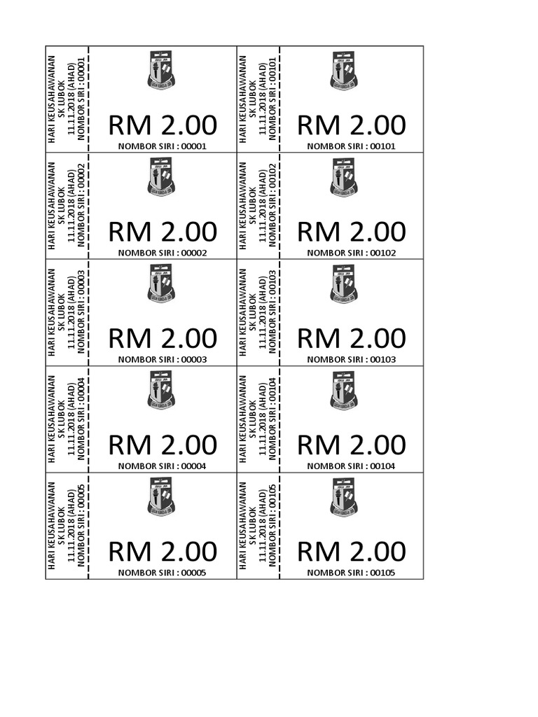 Template Duit Kupon 1-200 | PDF
