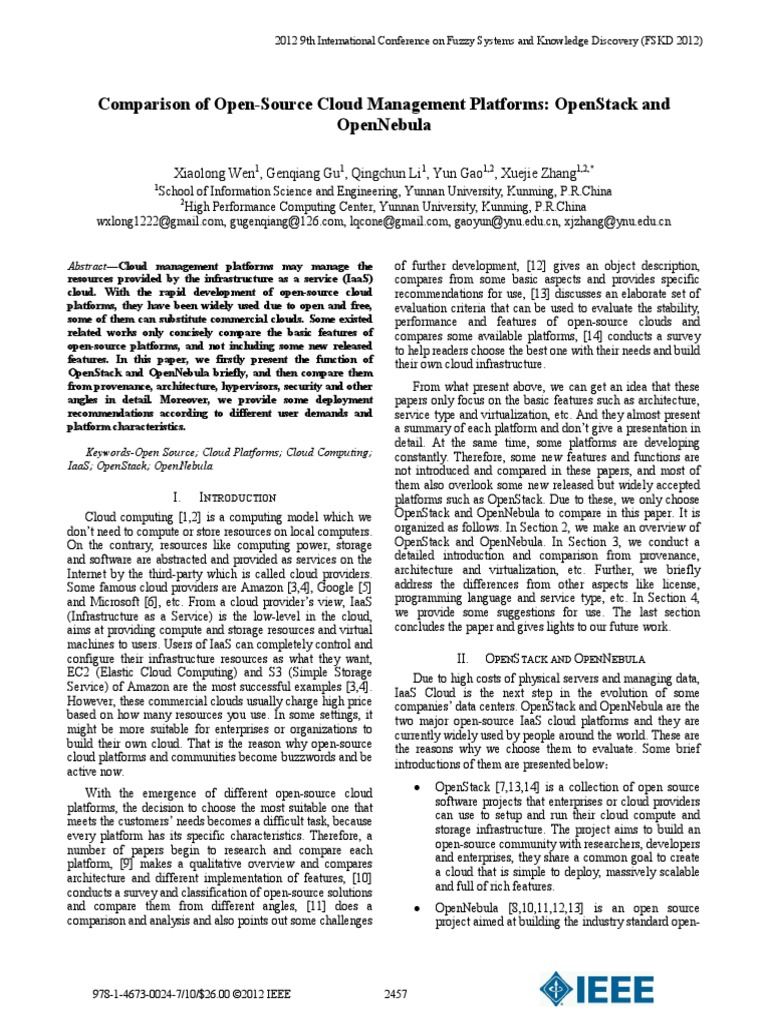 Comparison of Open-Source Cloud Management Platforms - OpenStack and OpenNebula | PDF | Open ...