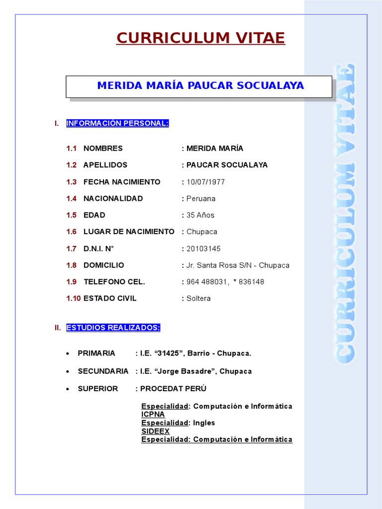 Cv. Merida Maria Paucar Socualaya | PDF