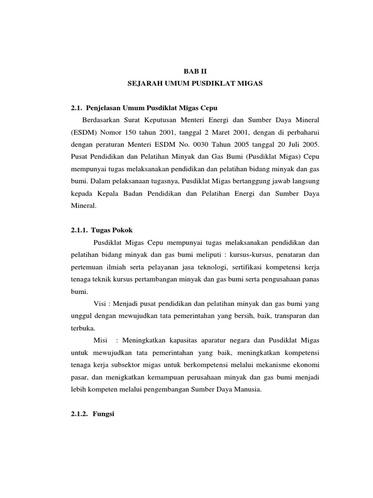 Bab II Sejarah Umum Pusdiklat Migas (Oke) | PDF | Perjalanan | Sains & Matematika