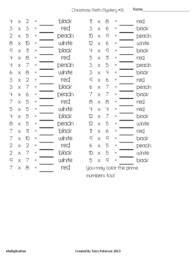 Christmas Multiplication Mystery #13 | PDF