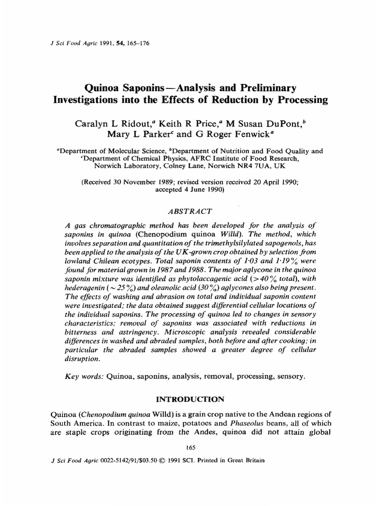 Quinoa Saponins Analysis and Preliminary Investigations | PDF | Mass ...