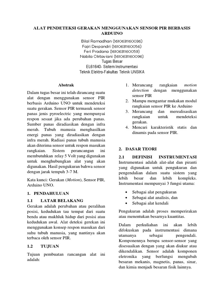 Alat Pendeteksi Gerakan Menggunakan Sensor Pir Berbasis Arduino | PDF