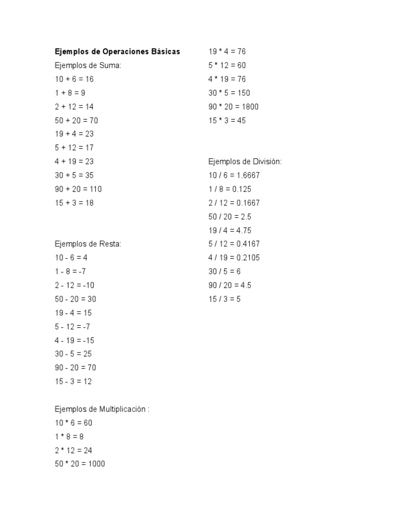 Ejemplos de Operaciones Básicas Matemáticas | PDF | Vector Euclidiano ...
