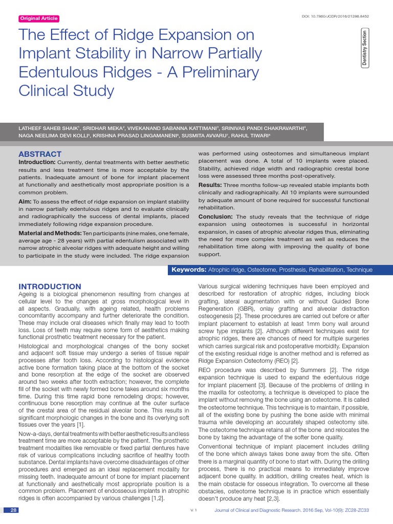 The Effect of Ridge Expansion on Implant Stability in Narrow Partially ...