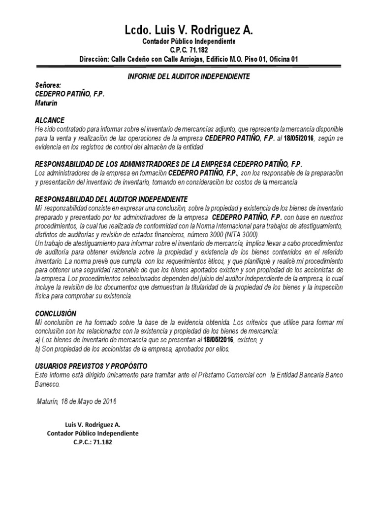 Modelo Informe verificacion de inventario.docx | Inventario | Compartir (Finanzas)