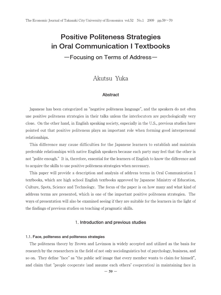 Positive Politeness Strategies in Oral Communication I Textbooks | PDF ...