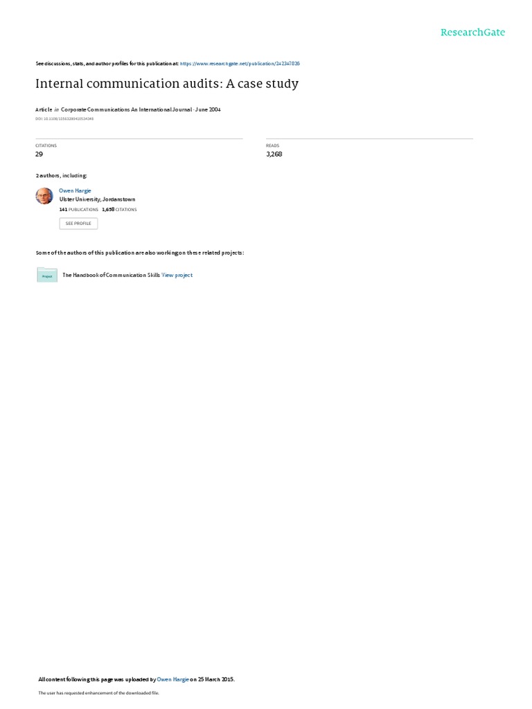 Internal Communication Audits: A Case Study: Corporate Communications ...